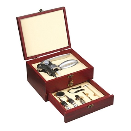 Set vin cu tirbuson metalic, termometru, cutit, palnie cu dop, 2 dopuri ...