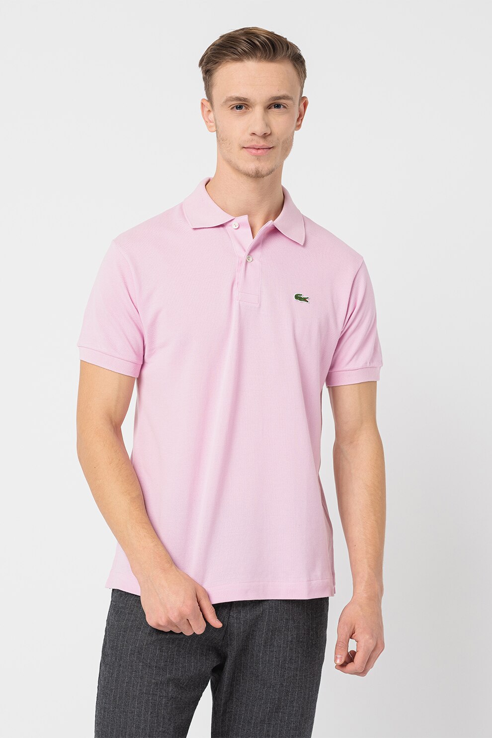 Lacoste, Tricou polo regular fit din material pique, Roz pal, 6 - eMAG.ro