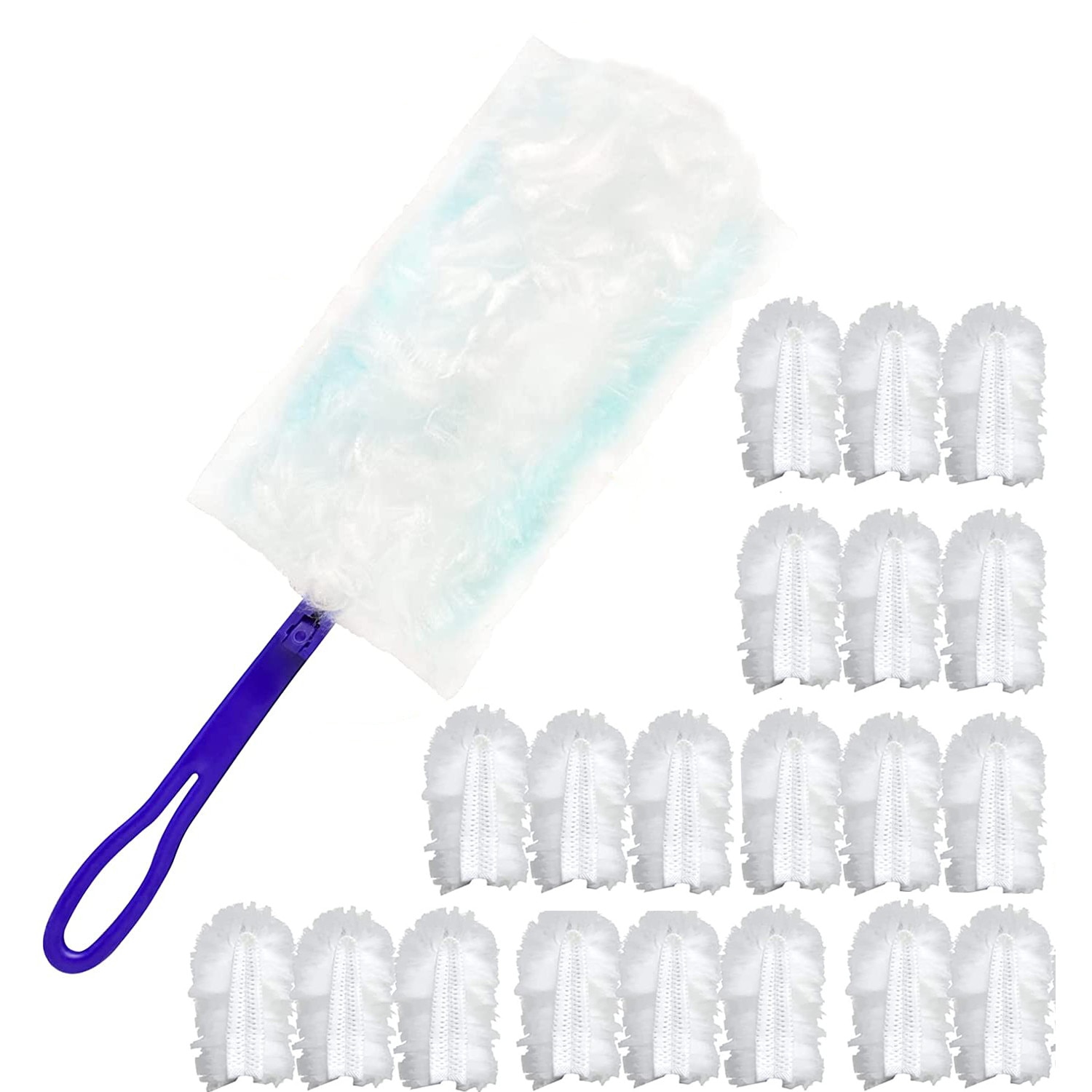 Set pamatuf pentru praf, 20 rezerve, Microfibra/Plastic, Albastru/Alb ...