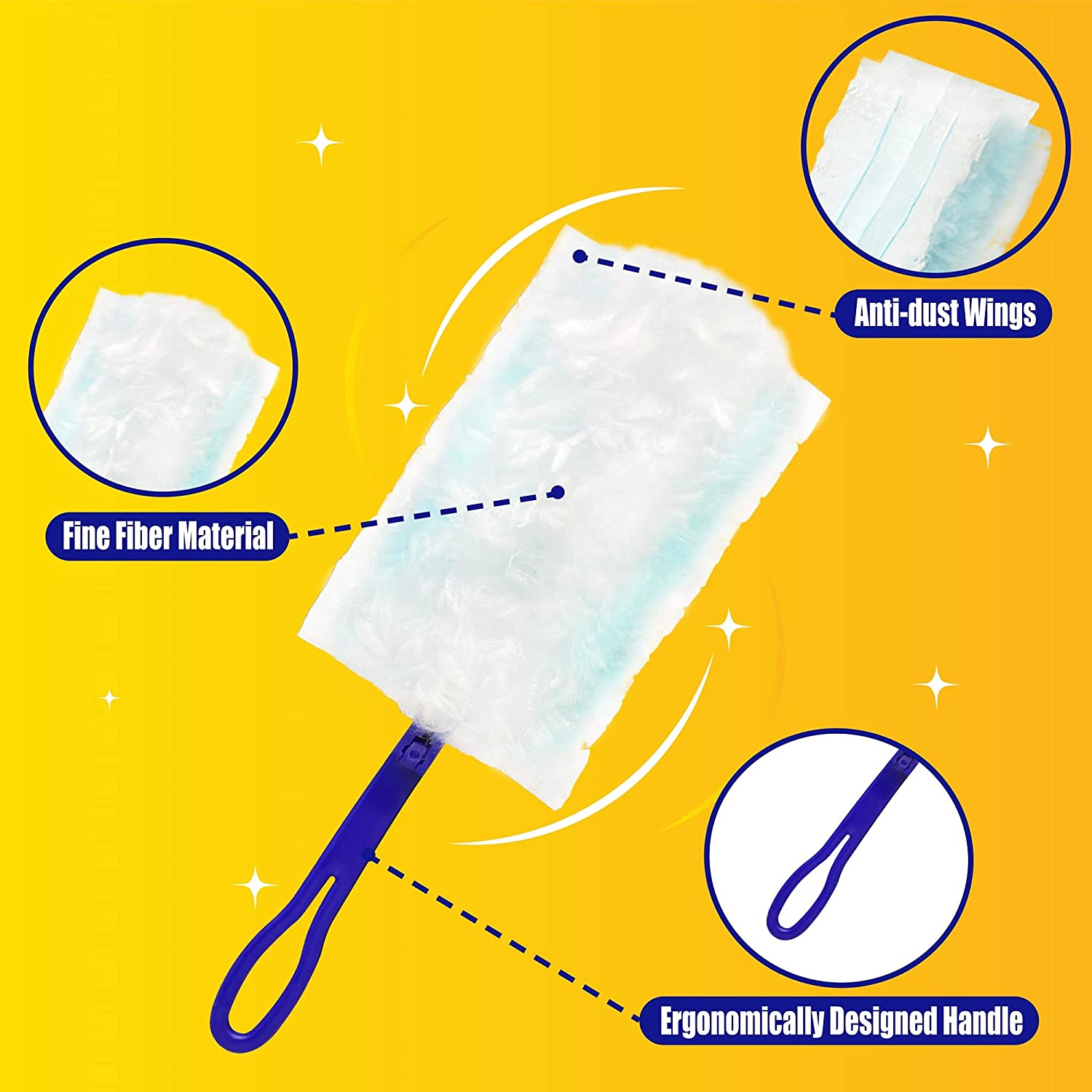 Set pamatuf pentru praf, 20 rezerve, Microfibra/Plastic, Albastru/Alb ...