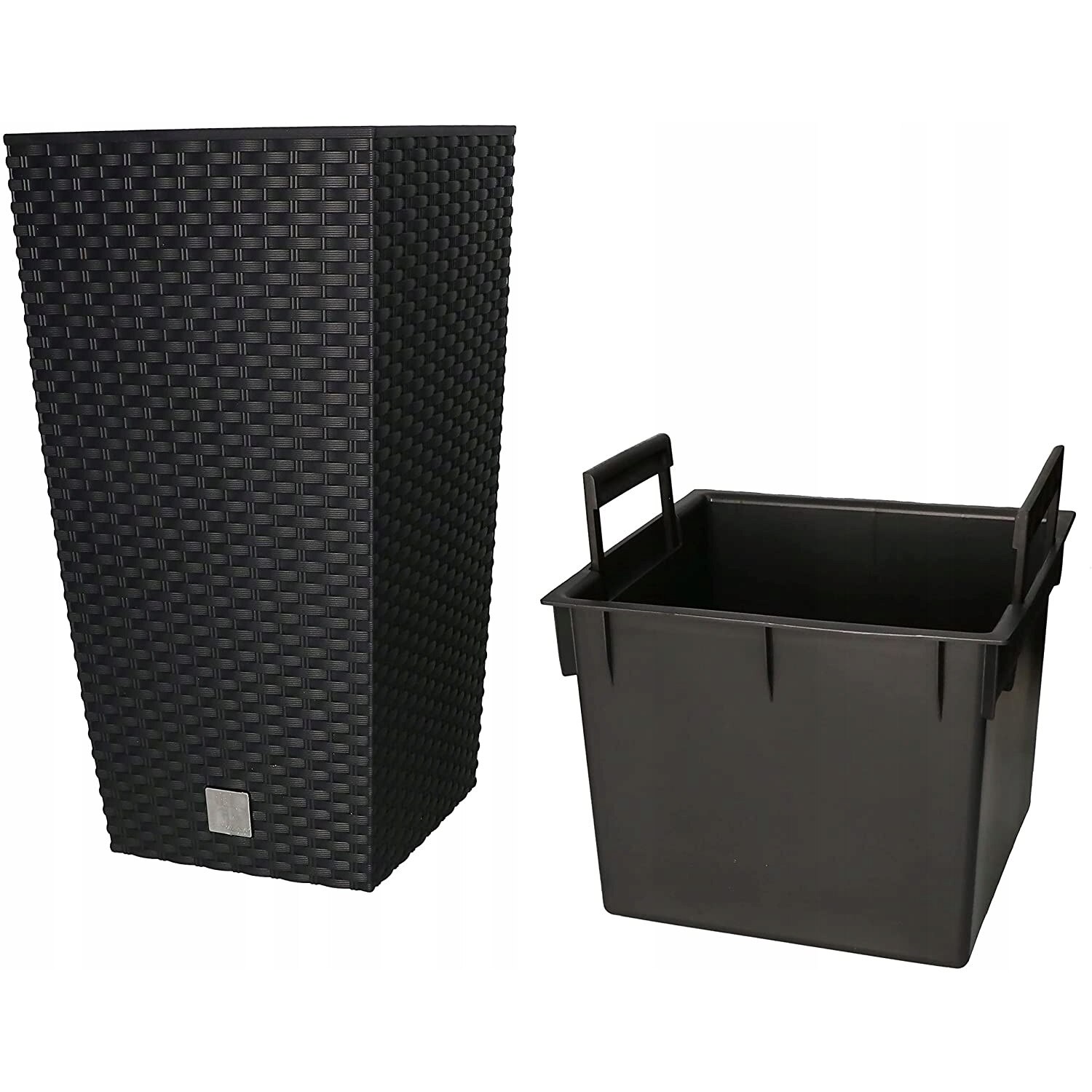Ghiveci inalt Kotarbau, Plastic, Aspect ratan, 500 mm, Negru - eMAG.ro
