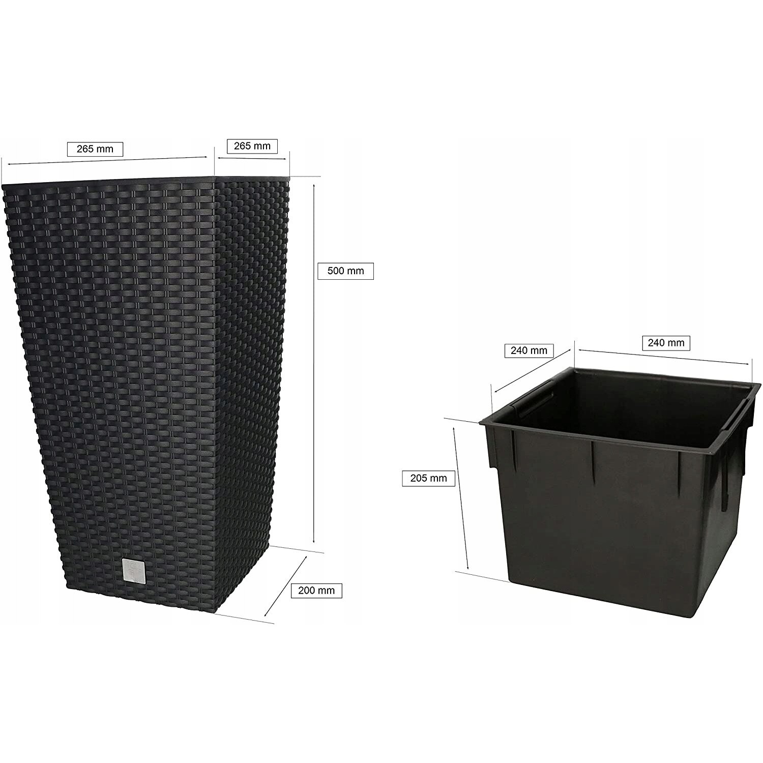 Ghiveci inalt Kotarbau, Plastic, Aspect ratan, 500 mm, Negru - eMAG.ro