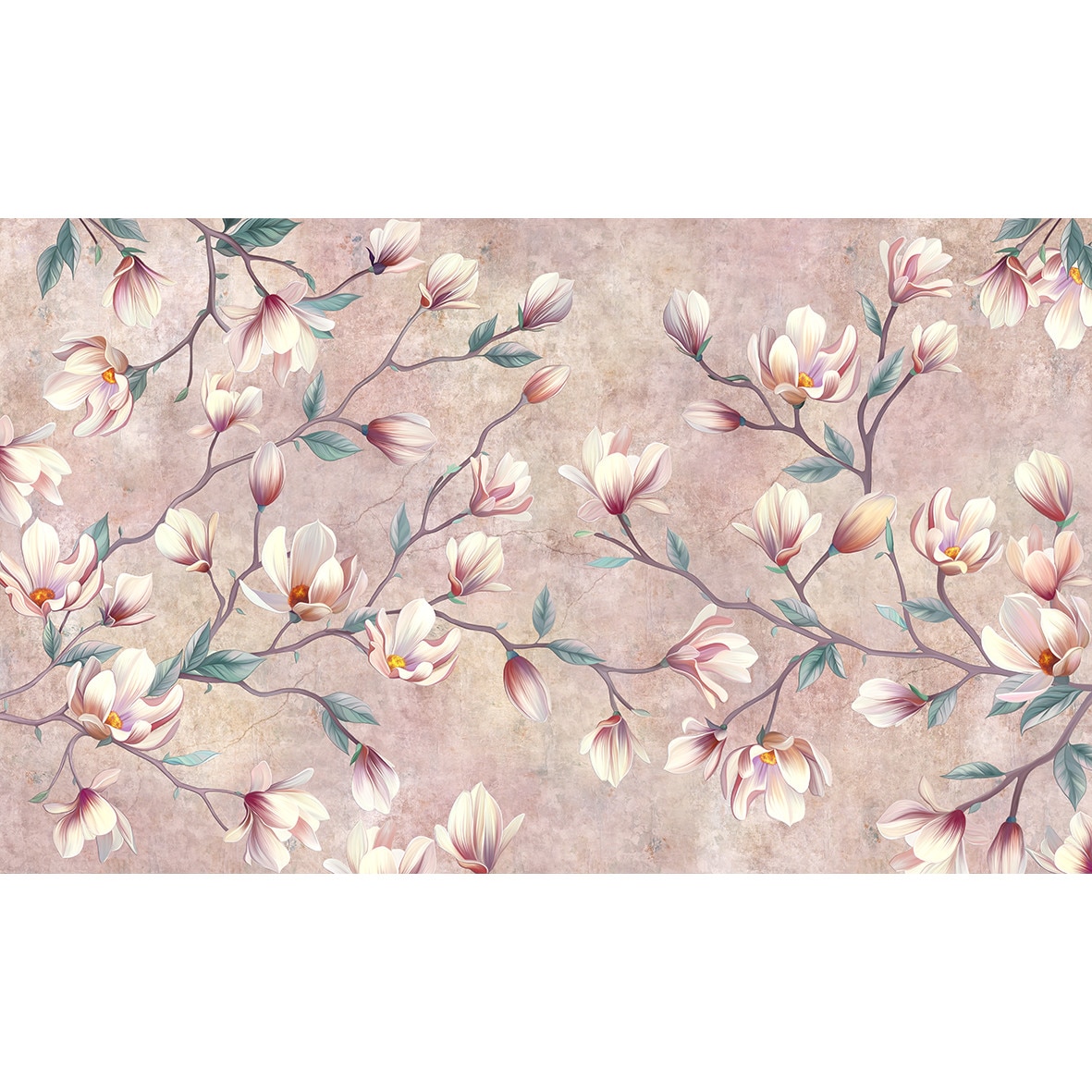 Fototapet Floral, Flori de Magnolie Roz pe crengute, Fundal roz pal ...