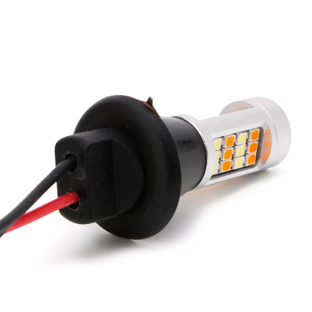 Set 2 Becuri P21W Ba15s DRL LED cu dubla culoare Semnalizare galbena si ...