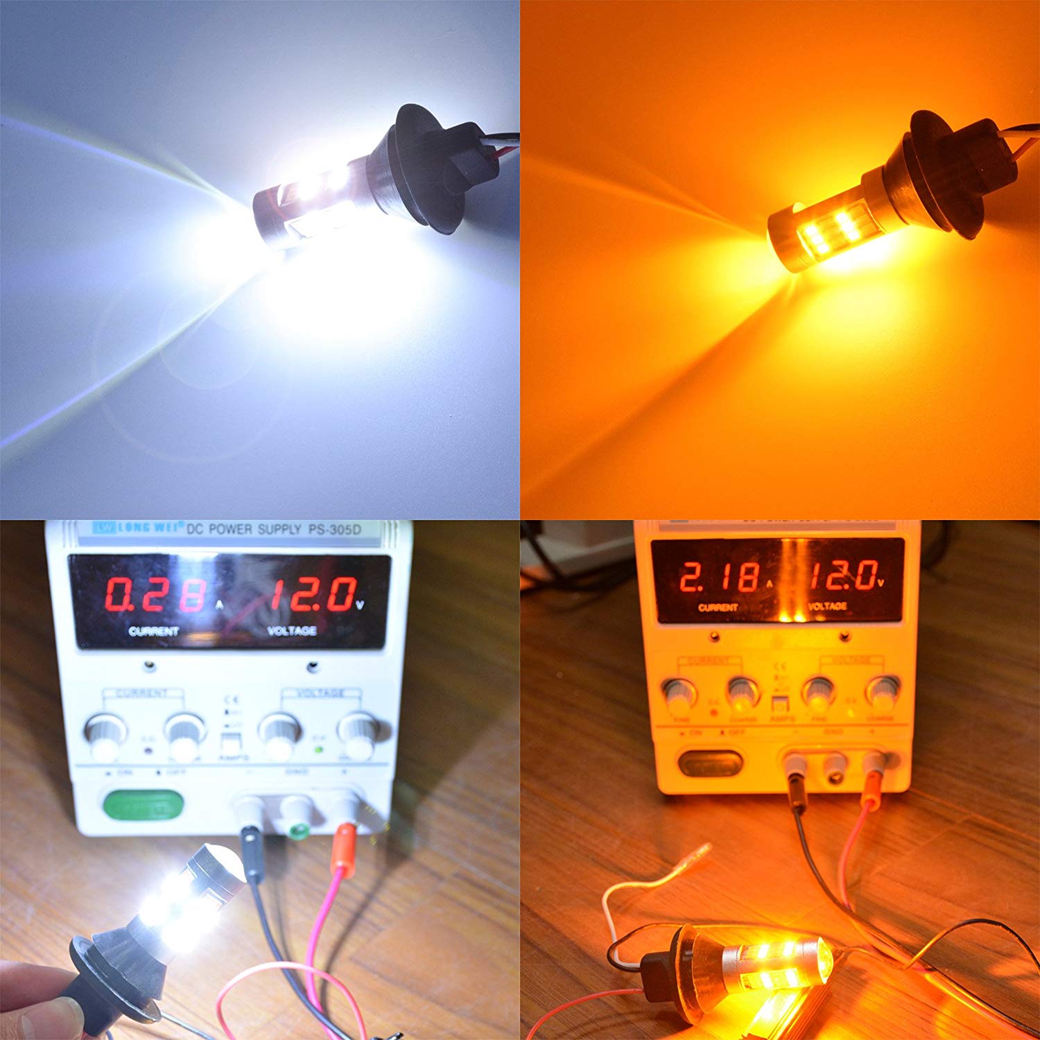 Set 2 Becuri P21W Ba15s DRL LED cu dubla culoare Semnalizare galbena si ...