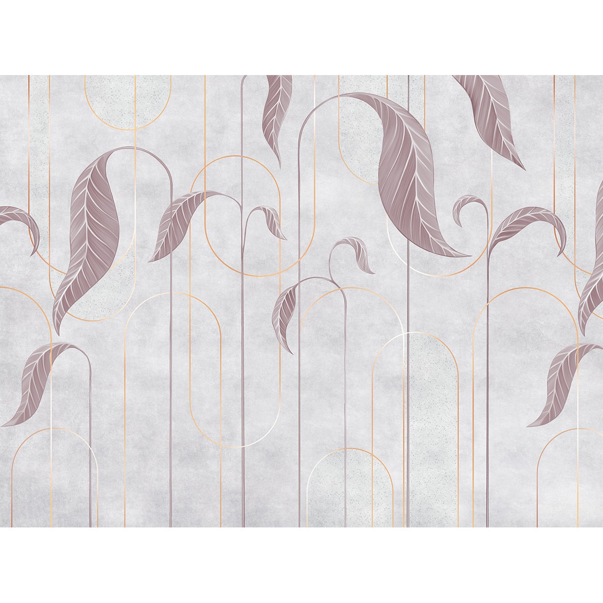 Fototapet Abstract, Linii Elegante cu frunze roz-gri pal, Design modern ...