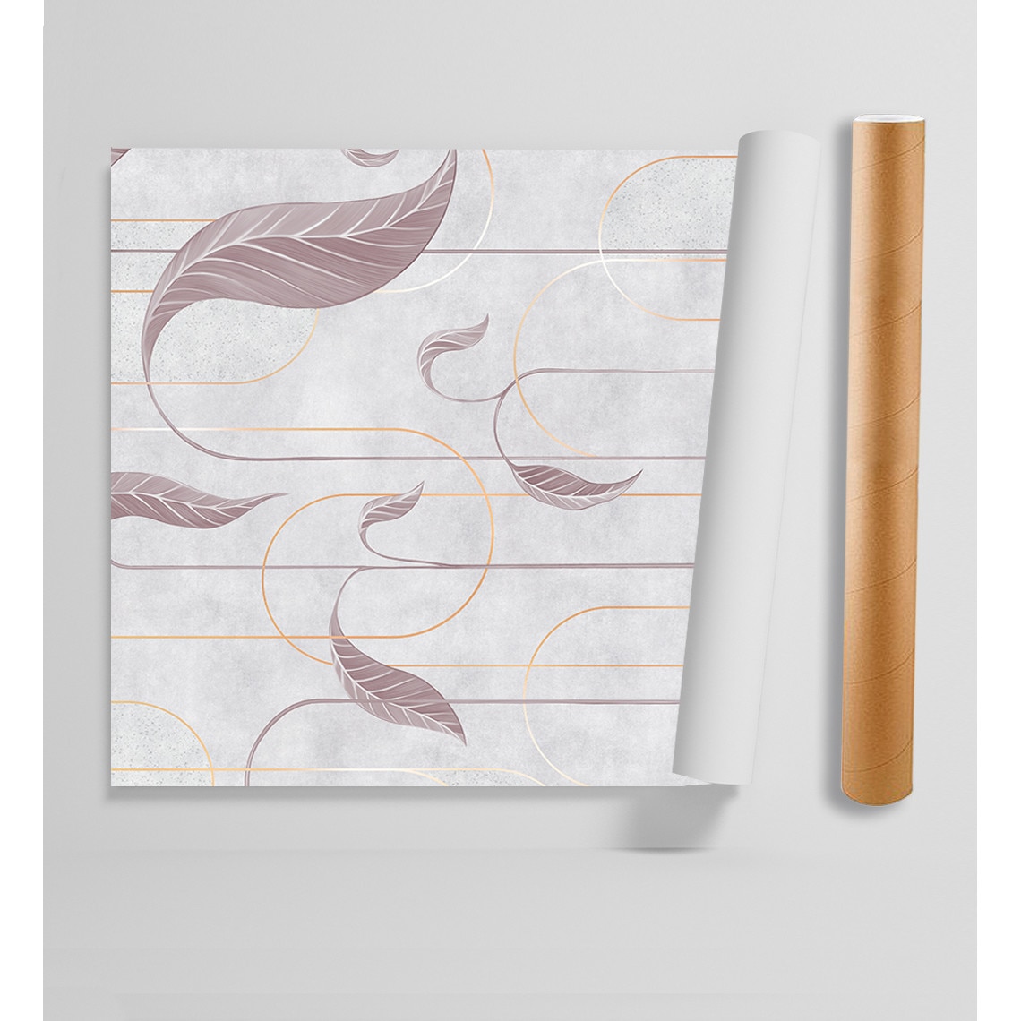 Fototapet Abstract, Linii Elegante cu frunze roz-gri pal, Design modern ...