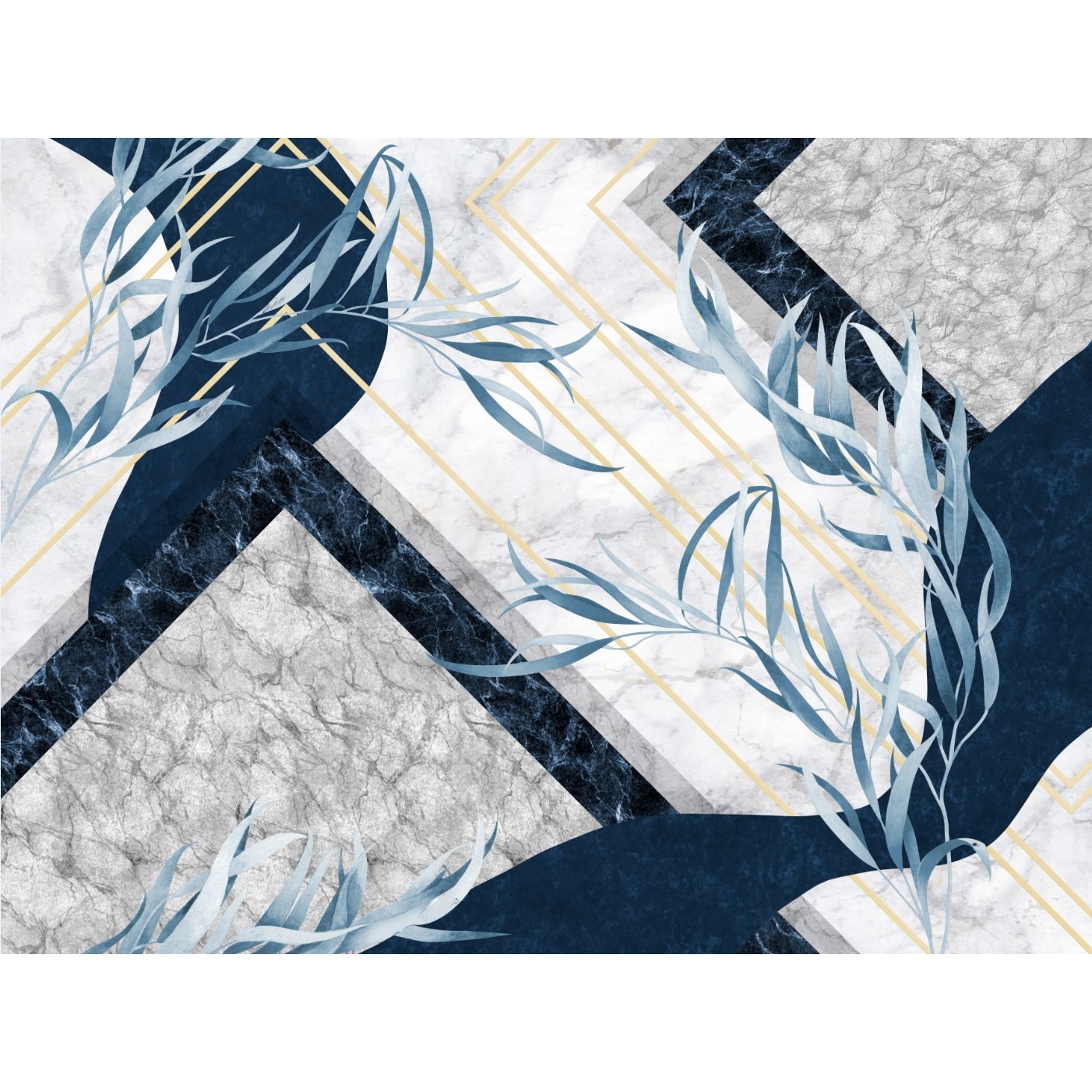 Fototapet Abstract, Geometrie solida Marble si Frunze tropicale ...