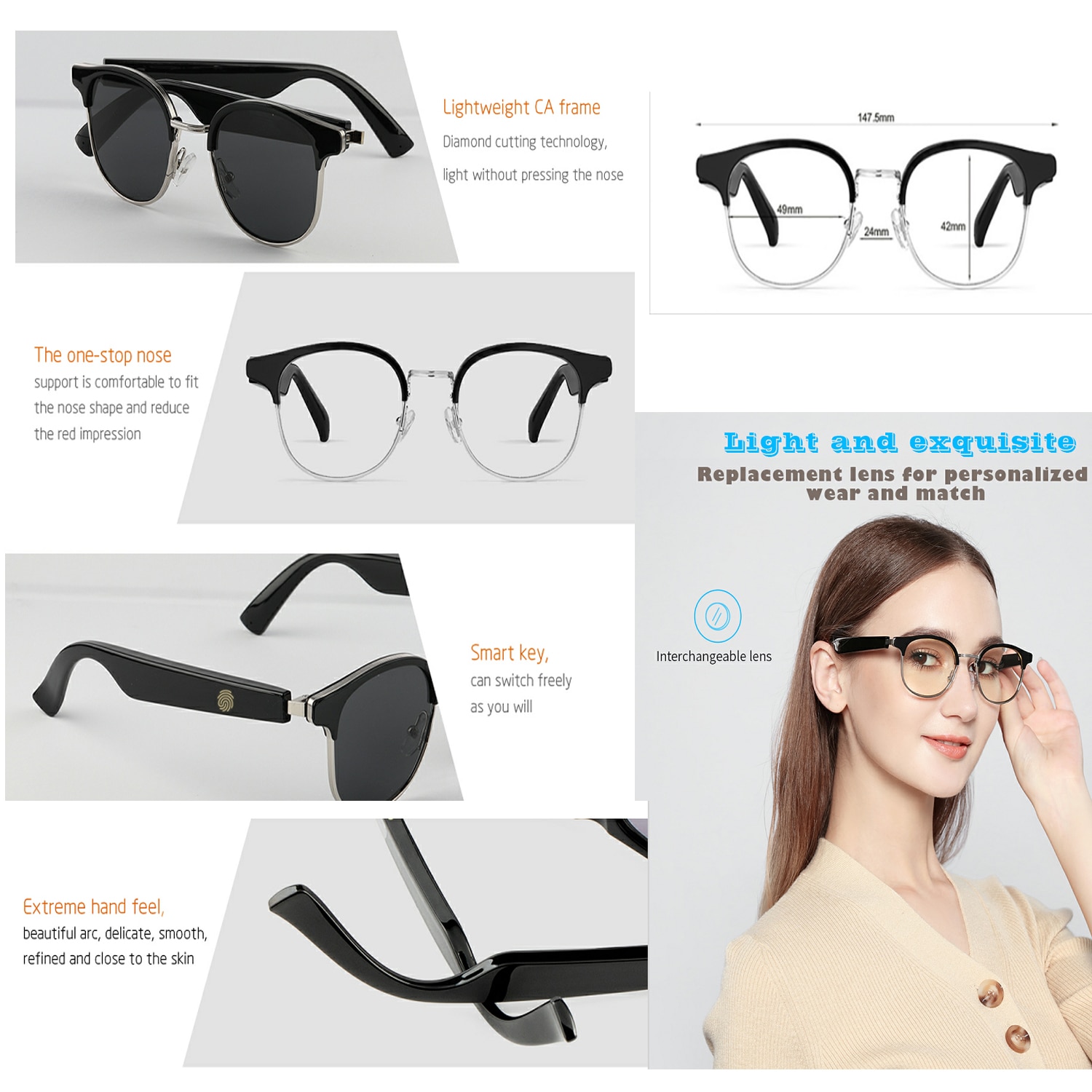 Ochelari smart, Bluetooth 5.0, Microfon incorporat, Lentila polarizata ...