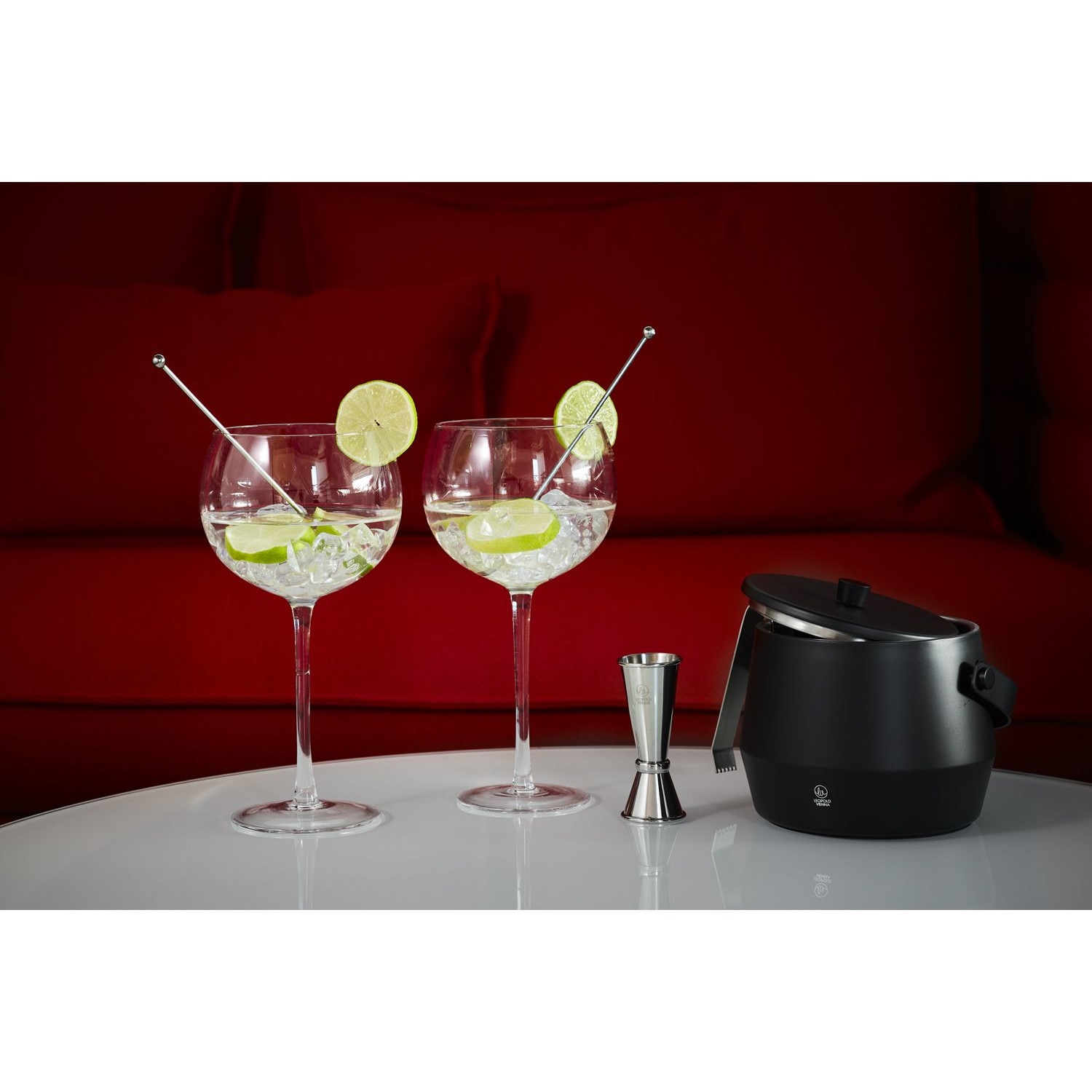 Set 2 pahare pentru gin, din sticla, cu 3 accesorii, cu picior, 700 ml ...