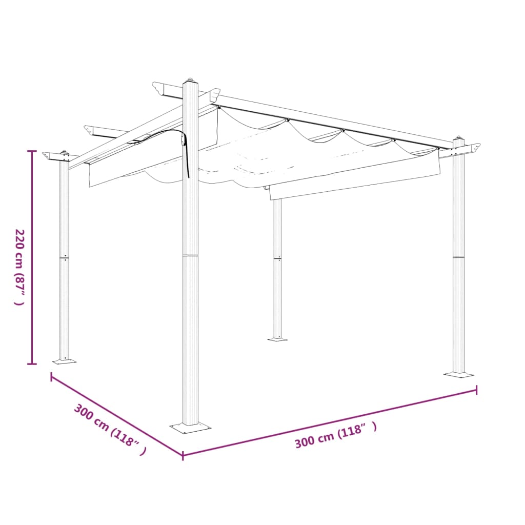 Pavilion gradina, acoperis retractabil, crem, 3x3 m, Rezistenta UV Si ...