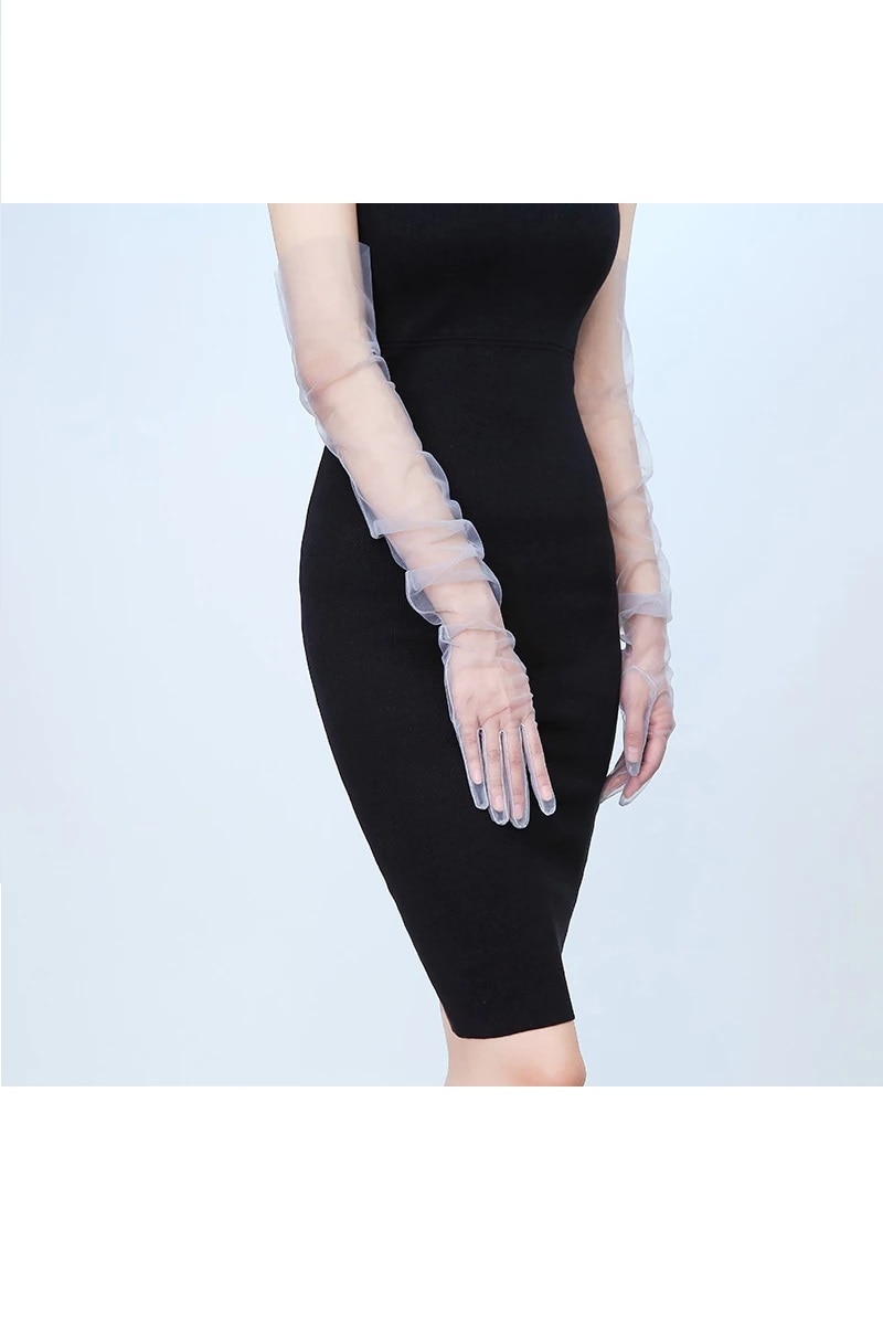 Manusi albe lungi pentru mireasa CLASStitude, peste cot, din voal ...