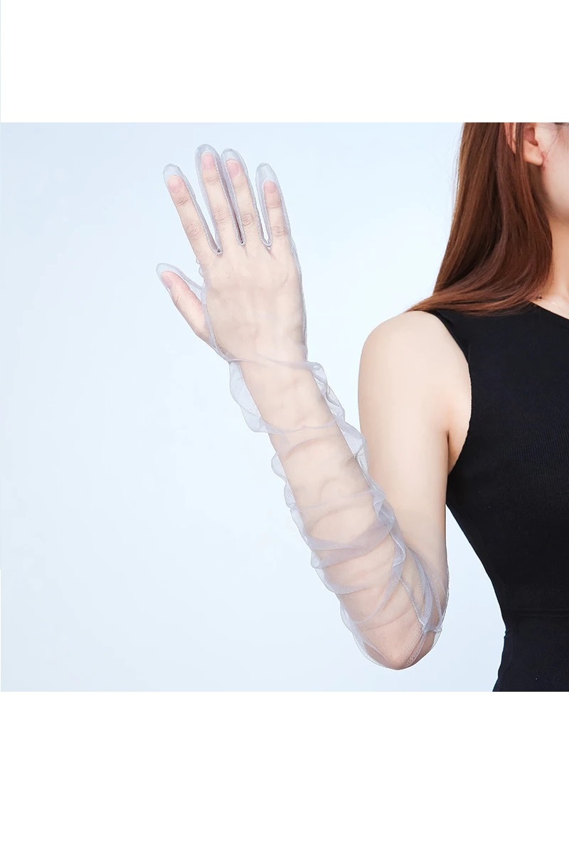 Manusi albe lungi pentru mireasa CLASStitude, peste cot, din voal ...