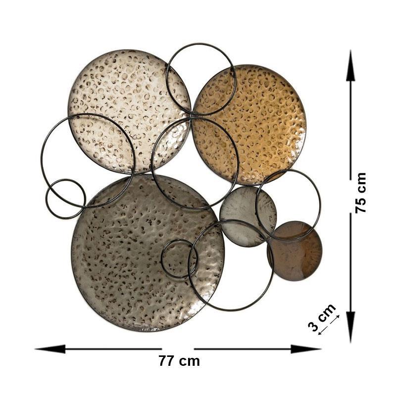 Decor de perete Elegant, Cu cercuri, 77 x 3 x 75 cm, Metal, Auriu/ Gri ...
