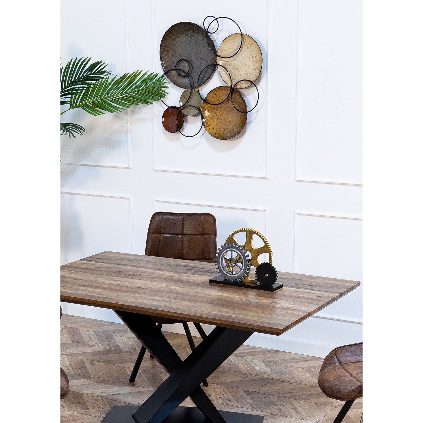 Decor de perete Elegant, Cu cercuri, 77 x 3 x 75 cm, Metal, Auriu/ Gri ...