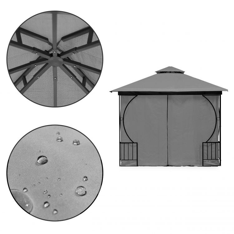 Cort Pavilion 3x3m pentru Curte sau Gradina cu 4 pereti, Gri - eMAG.ro