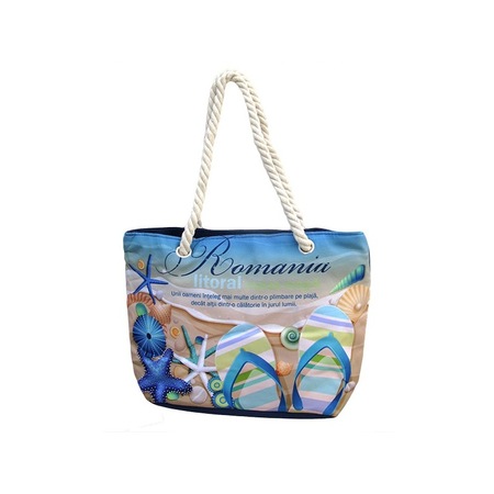 Geanta panza cu toarta sfoara si desen litoral Romania, 42x30 cm - eMAG.ro