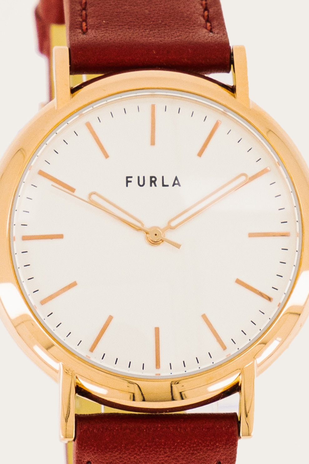 Furla, Ceas quartz cu o curea din piele, Auriu, Rosu inchis - eMAG.ro