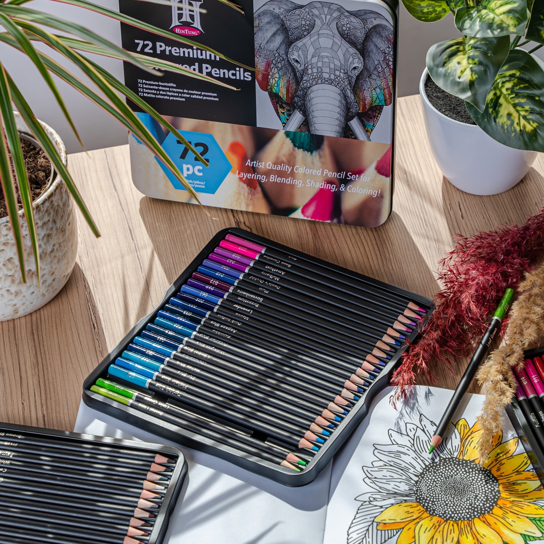 Set de creioane colorate pentru desen, 72 de culori, cutie rezistenta ...