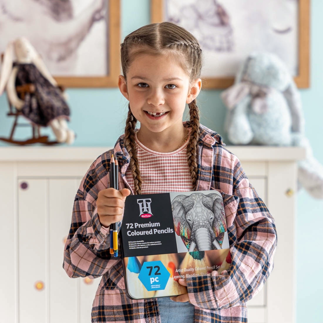 Set de creioane colorate pentru desen, 72 de culori, cutie rezistenta ...