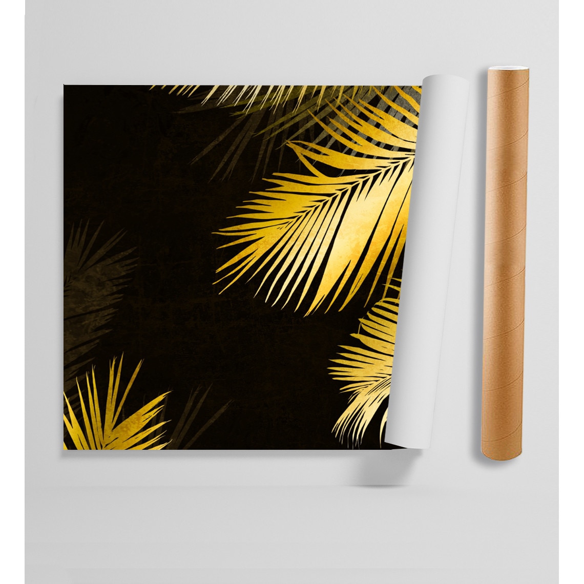 Fototapet Lux, Frunze de palmier Aurii pe fundal negru, Abstract ...