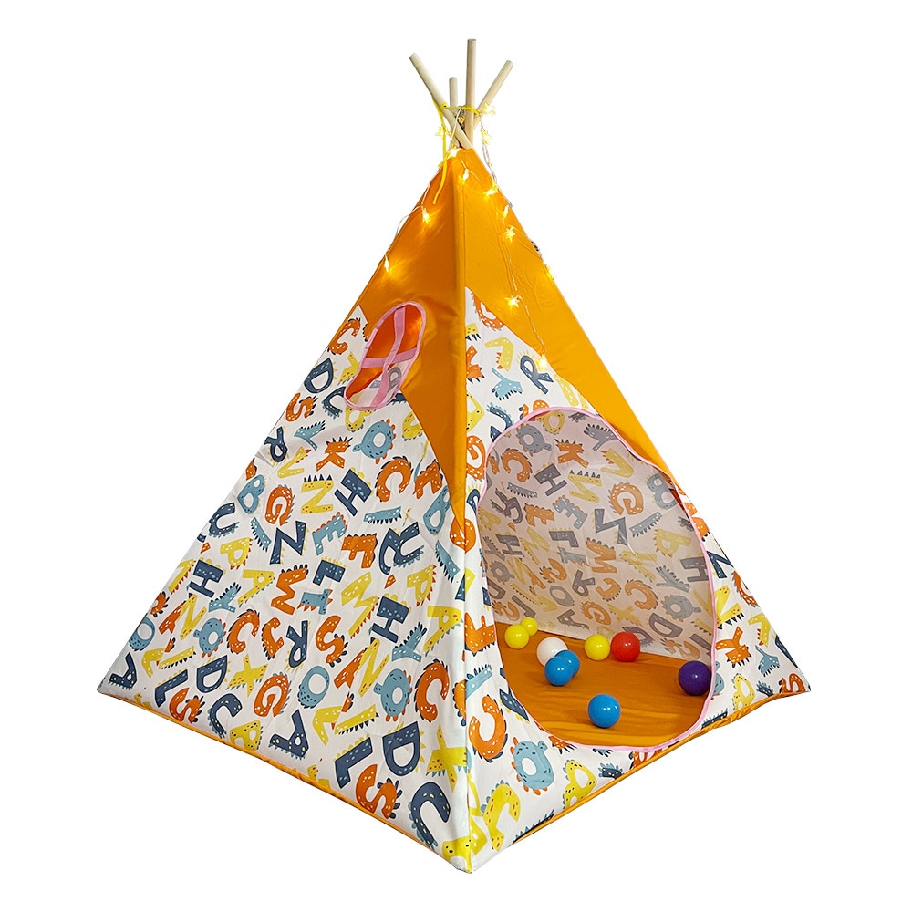 Cort indian teepee, 165 x 120 x 120, litere, galben, DARO® - eMAG.ro