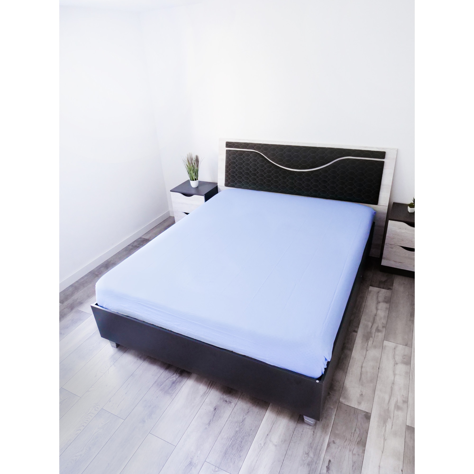 Cearceaf de pat din bumbac cu colturi elastice, 180 x 200 cm, Bleumarin ...