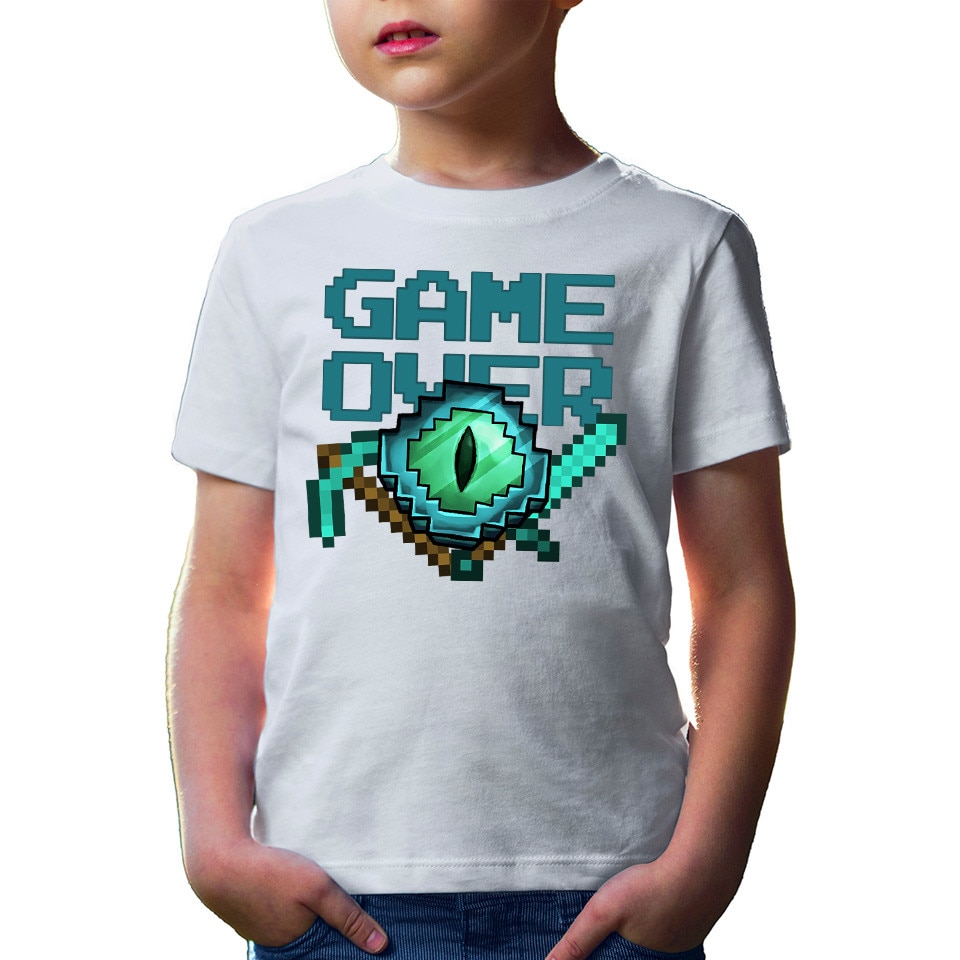 Тениска Детска Minecraft Game Over Diamond Tools, Бял, Размер 152-158 ...