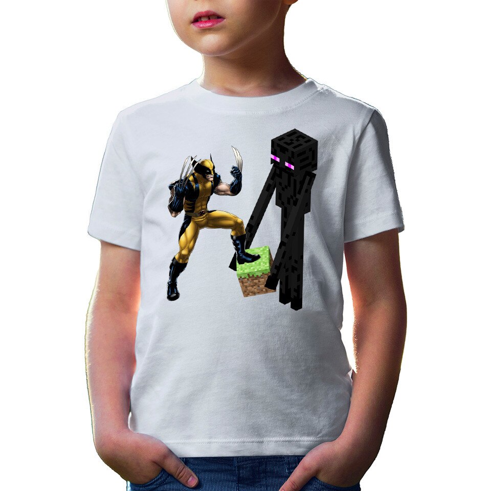 Tricou copii Minecraft Enderman Wolverine Grass Cube, alb, marime 164 ...