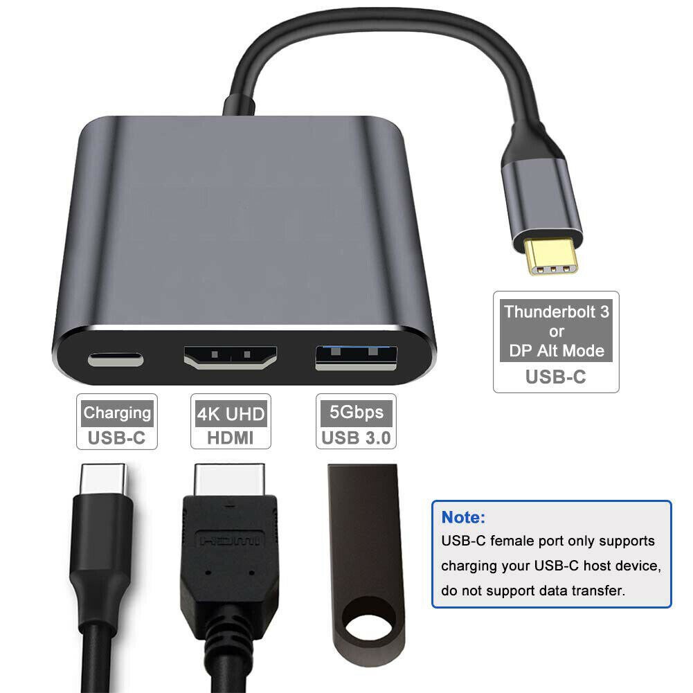 Hub Adaptor, Aucied, USB-C Multiport 3 in 1 cu HDMI 4K, USB 3.0, USB 3. ...