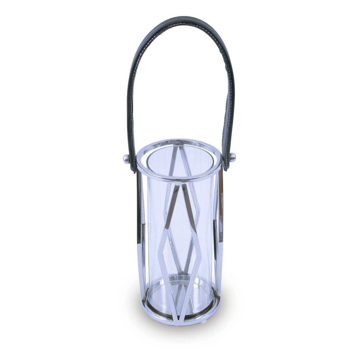 Felinar decorativ, 26 cm, Inox/Sticla, Argintiu/Transparent - eMAG.ro