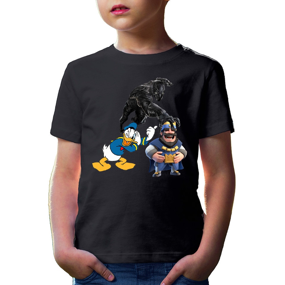 Тениска Детска Black Panter Donald Duck Brawl Stars King, Черен, Размер ...