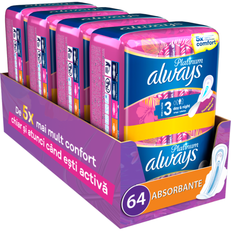 Absorbante Always Platinum Day & Night, 64 buc - eMAG.ro