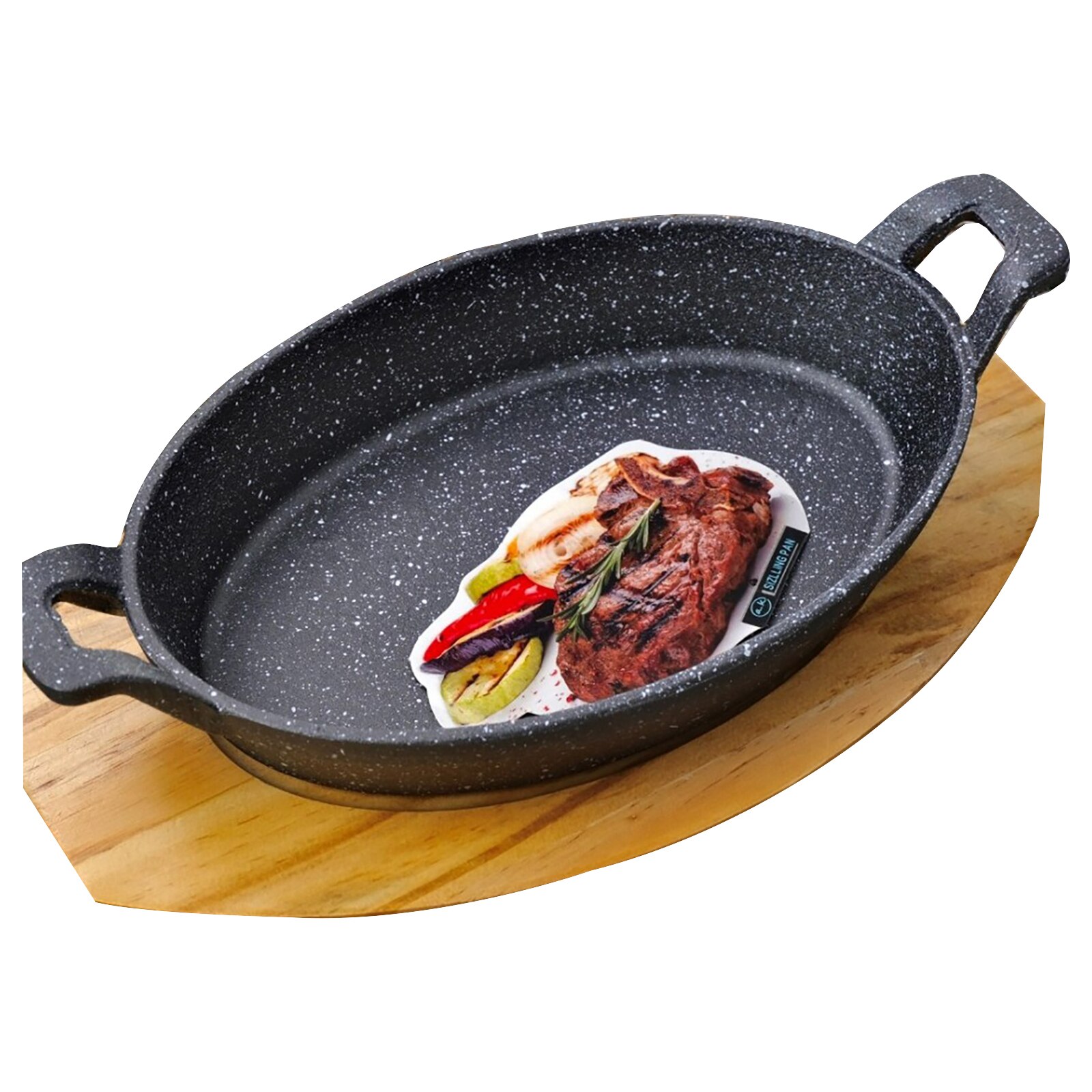 Platou oval pentru Gatit si Servit, din Fonta, cu suport din Lemn ...