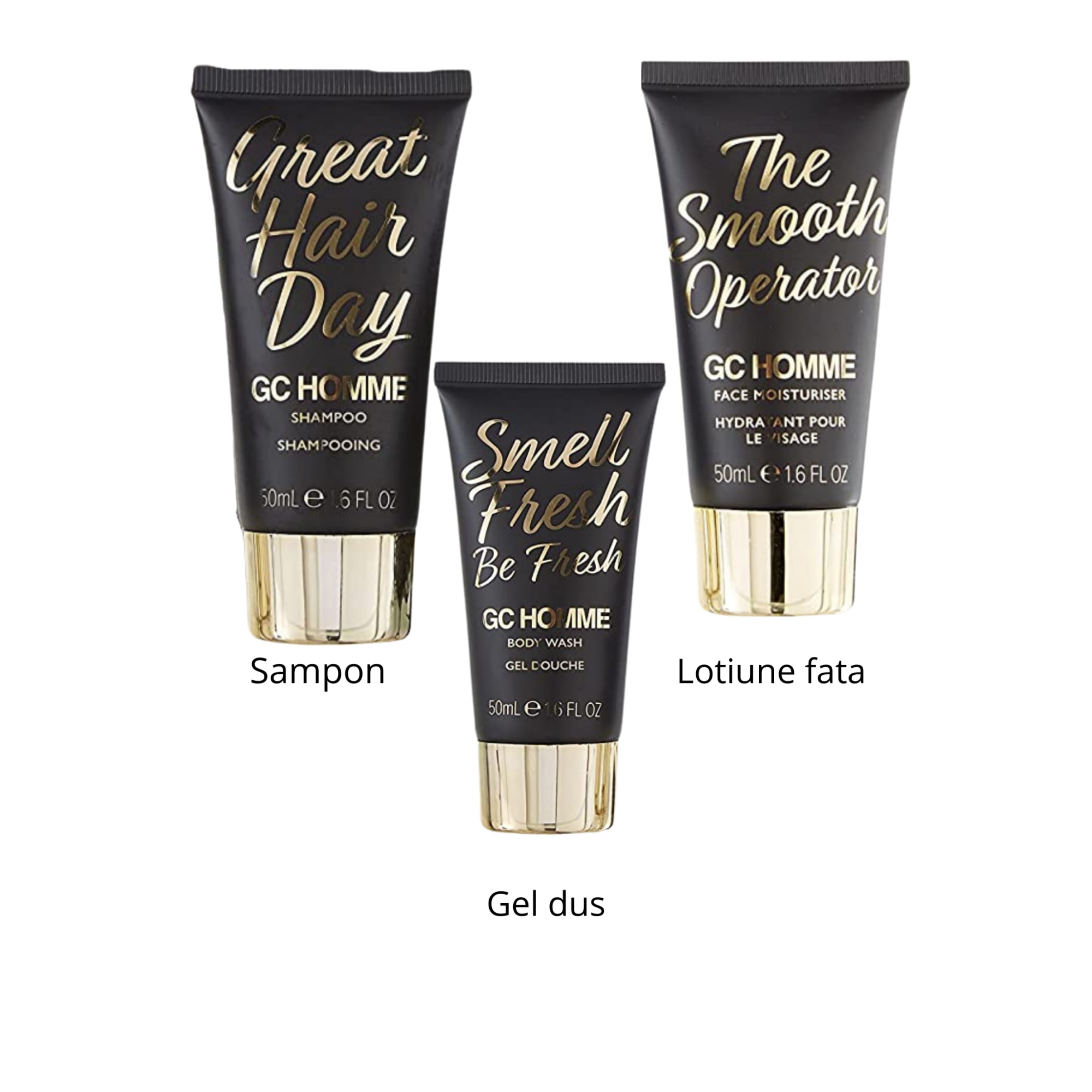 Set Barbati 4 Piese GC Homme, Cadou Barbati, Gel Dus 50 ml, Sampon 50 ...