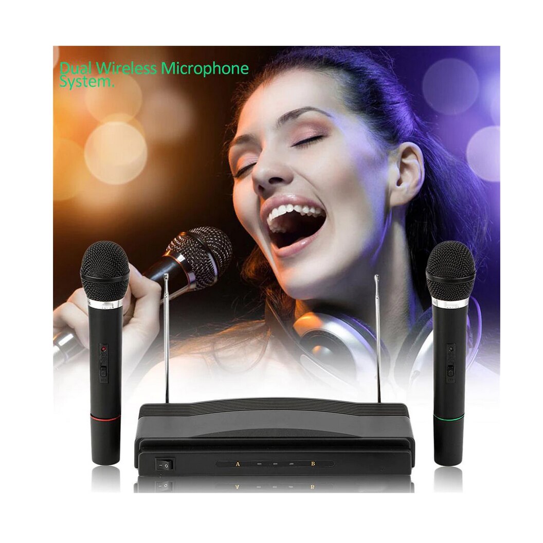 Set HYT® de 2 microfoane fara fir, wireless, karaoke, negru - eMAG.ro