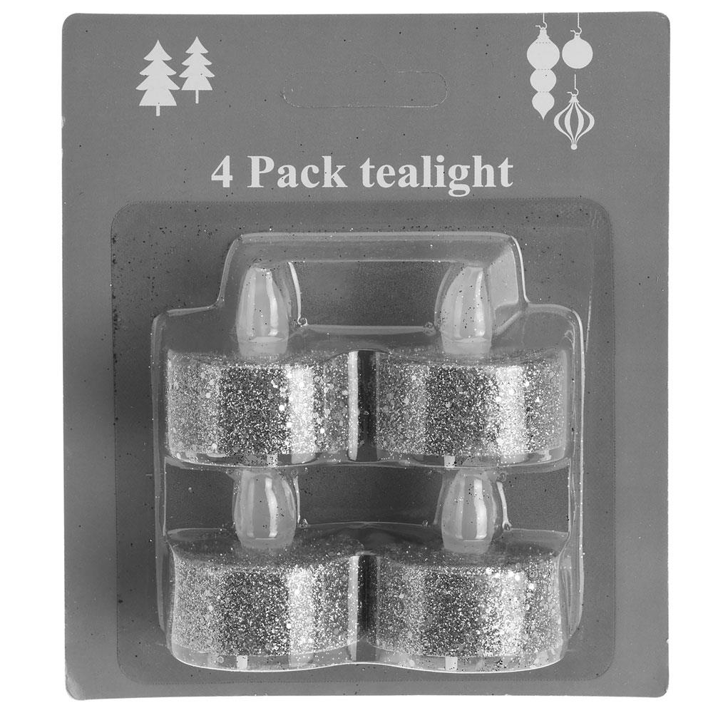 Set 4 lumanari cu LED-uri, Pe baterii, 3.5 x 2 cm, Cu sclipici ...
