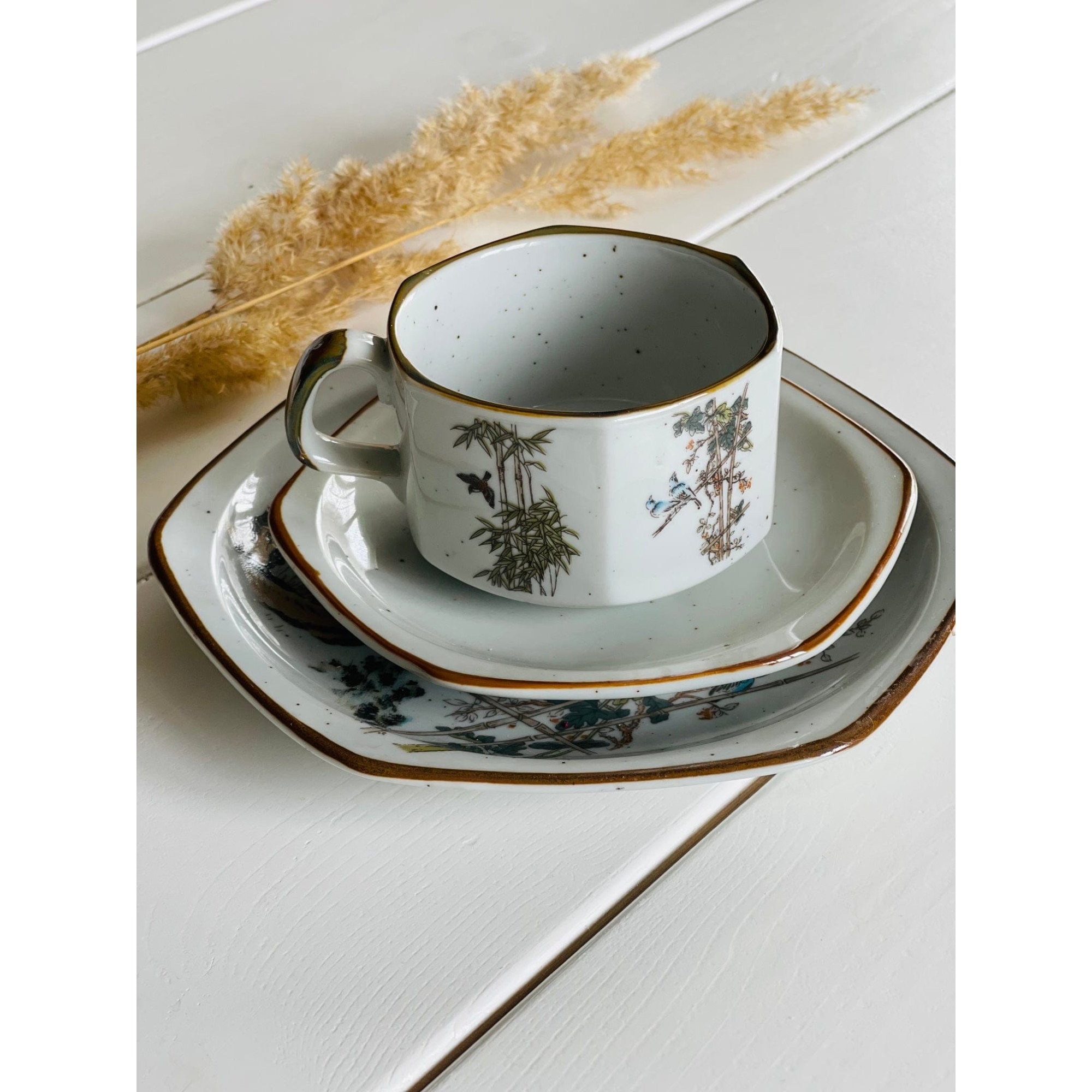 Set 3 piese mic dejun, din portelan, vintage, multicolor - eMAG.ro