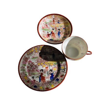 Set 3 piese pentru mic dejun, din portelan japonez, model geishe ...