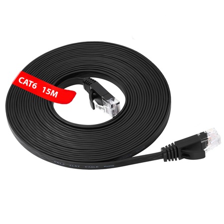 Cablu de retea UTP plat cat6, 15 metri, negru - eMAG.ro