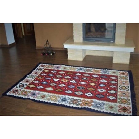 Covor bumbac cu romburi asimetrice 80x150 - Rosu si albastru - eMAG.ro