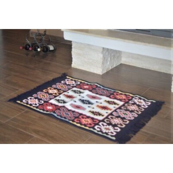 Covor bumbac cu romburi asimetrice 80x150 - Rosu si albastru - eMAG.ro