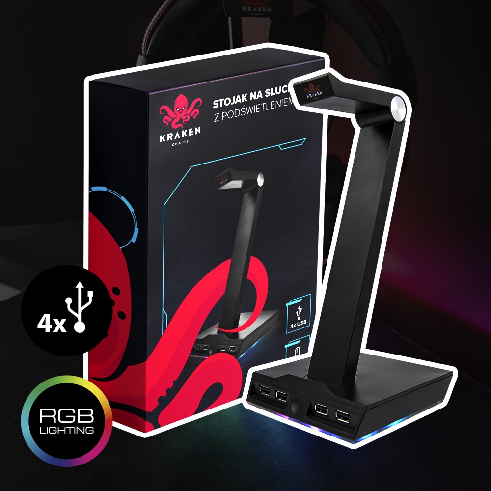 Stand casti Kraken, 4 Porturi USB, 480 Mbps, Negru - eMAG.ro