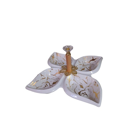 Platou aperitive, Portelan, 29 cm, Alb/Auriu - eMAG.ro