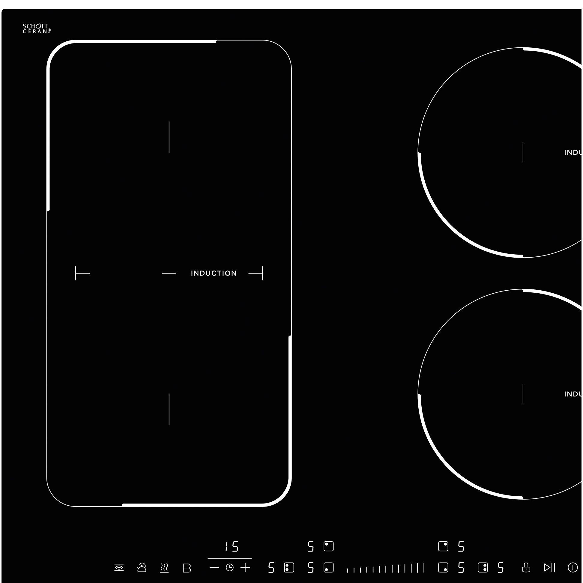 Plita incorporabila Master Kitchen MKHI 604-1BRBK, 4 zone de gatire, 1 zona bridge, Comenzi ...
