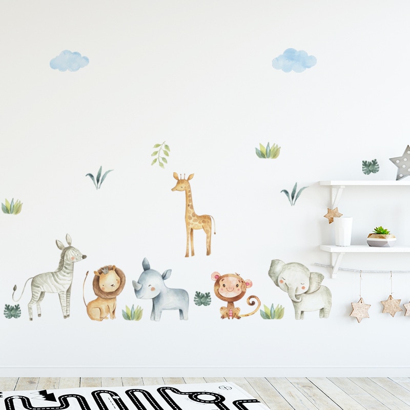Sticker decorativ perete copii, animale, safari, jungla, Zoo 90x60 cm ...
