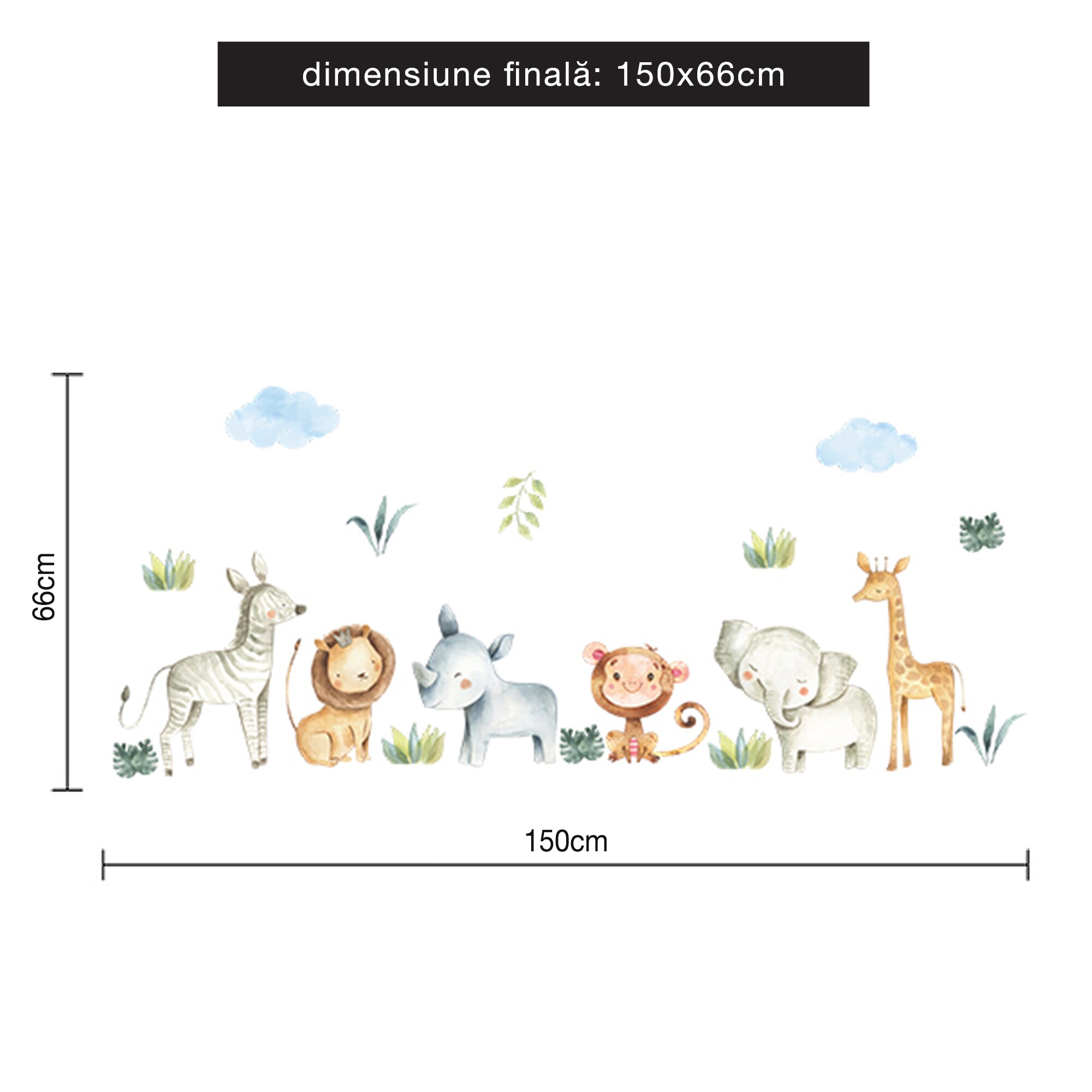 Sticker decorativ perete copii, animale, safari, jungla, Zoo 90x60 cm ...