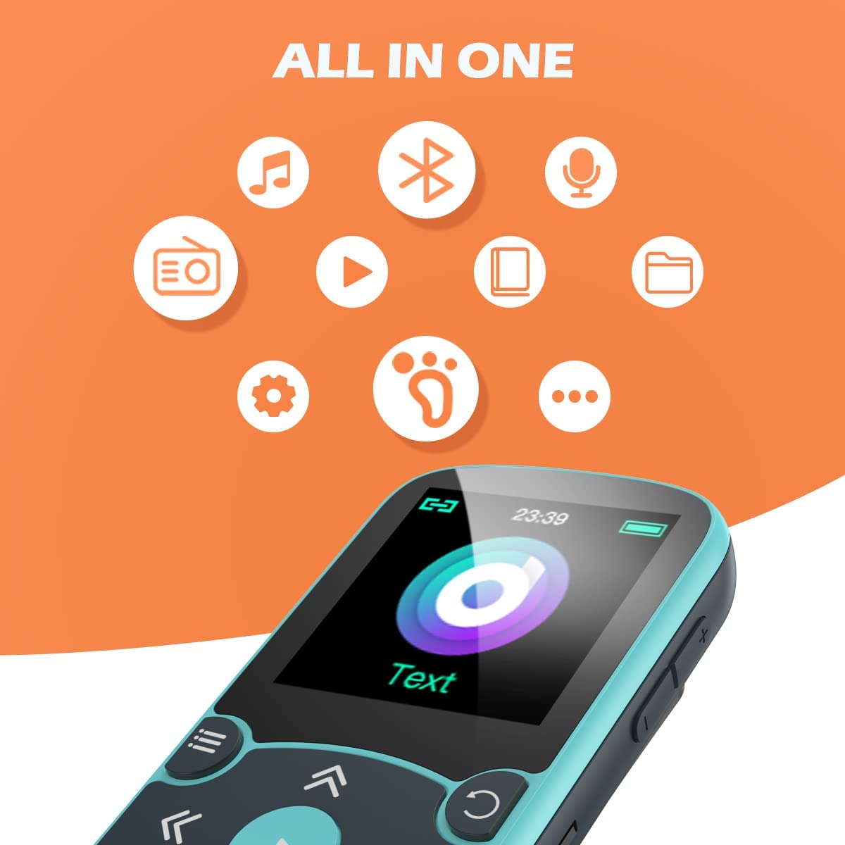 MP3 Player 32 Gb Agptek cu Bluetooth 5.0, cu ecran 1,5 inch, cu clema ...