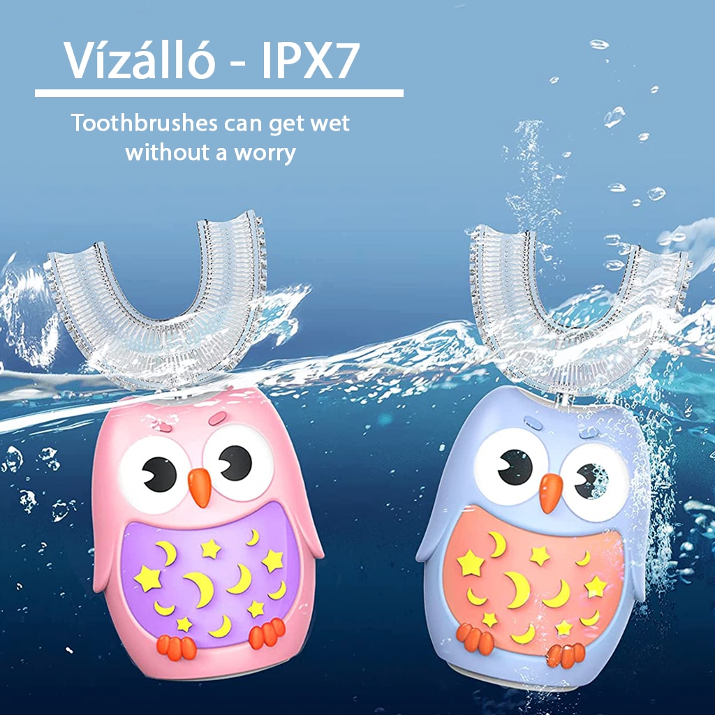 Elektromos fogkefe gyerekeknek, 2-6 éves korig, 2 fejjel, normál és U ...