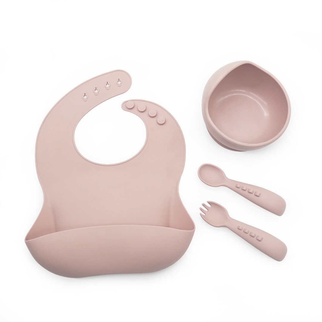 Set diversificare bebelusi din silicon format din 4 piese, Bpa Free, 1 bol cu ventuza, 1 baveta ...